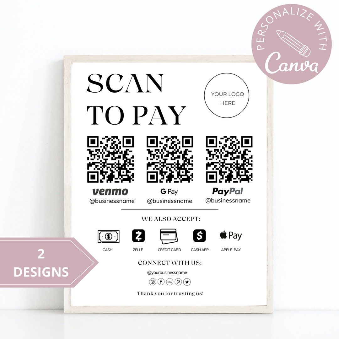 QR Code Payment Sign | Scan to Pay Template for Venmo, Paypal, Google ...