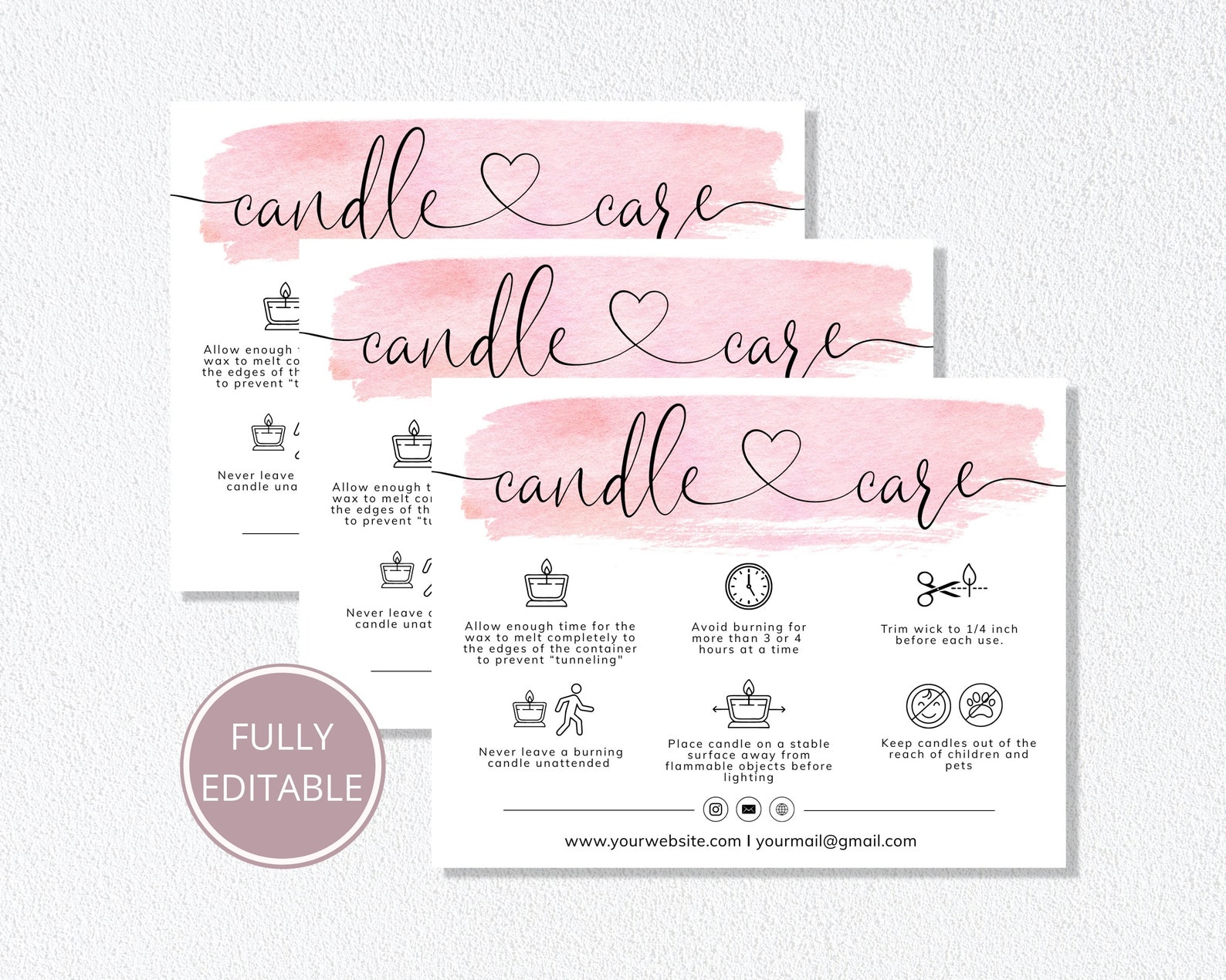 Editable Candle Care Card, Candle Care Instructions Template, Printable ...