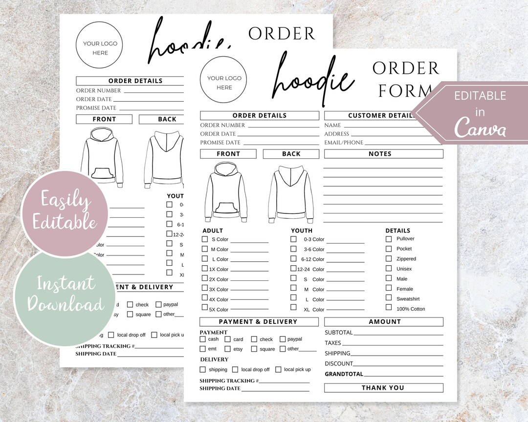 Hoodie Order Form Template I Editable Canva Invoice Template I T-shirt ...