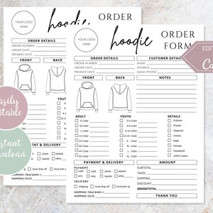 Hoodie Order Form Template I Editable Canva Invoice Template I T-shirt ...