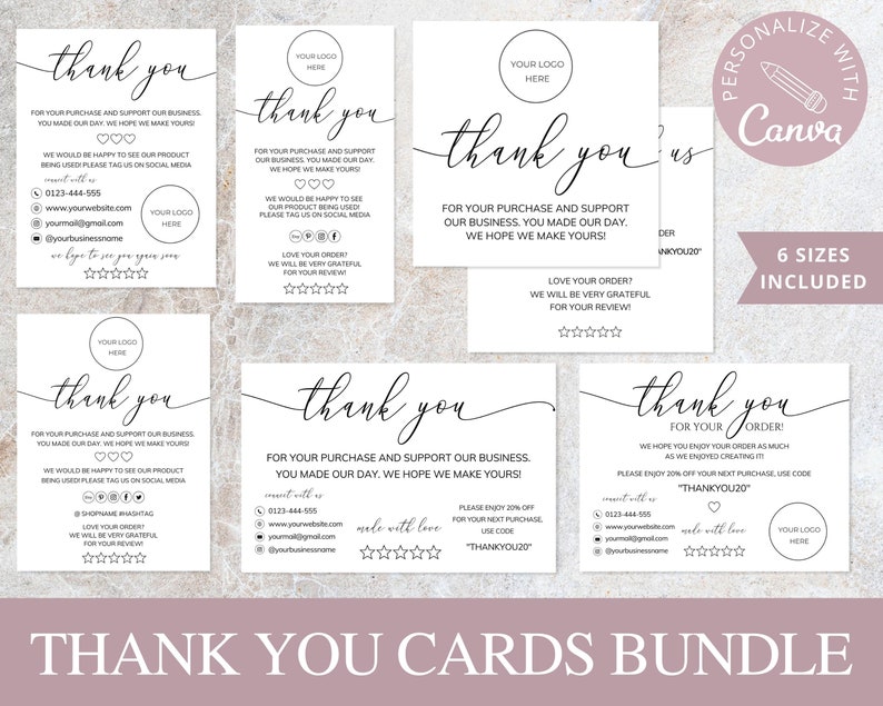 Thank You Card, Canva Editable Template, Editable Thank You for Order ...