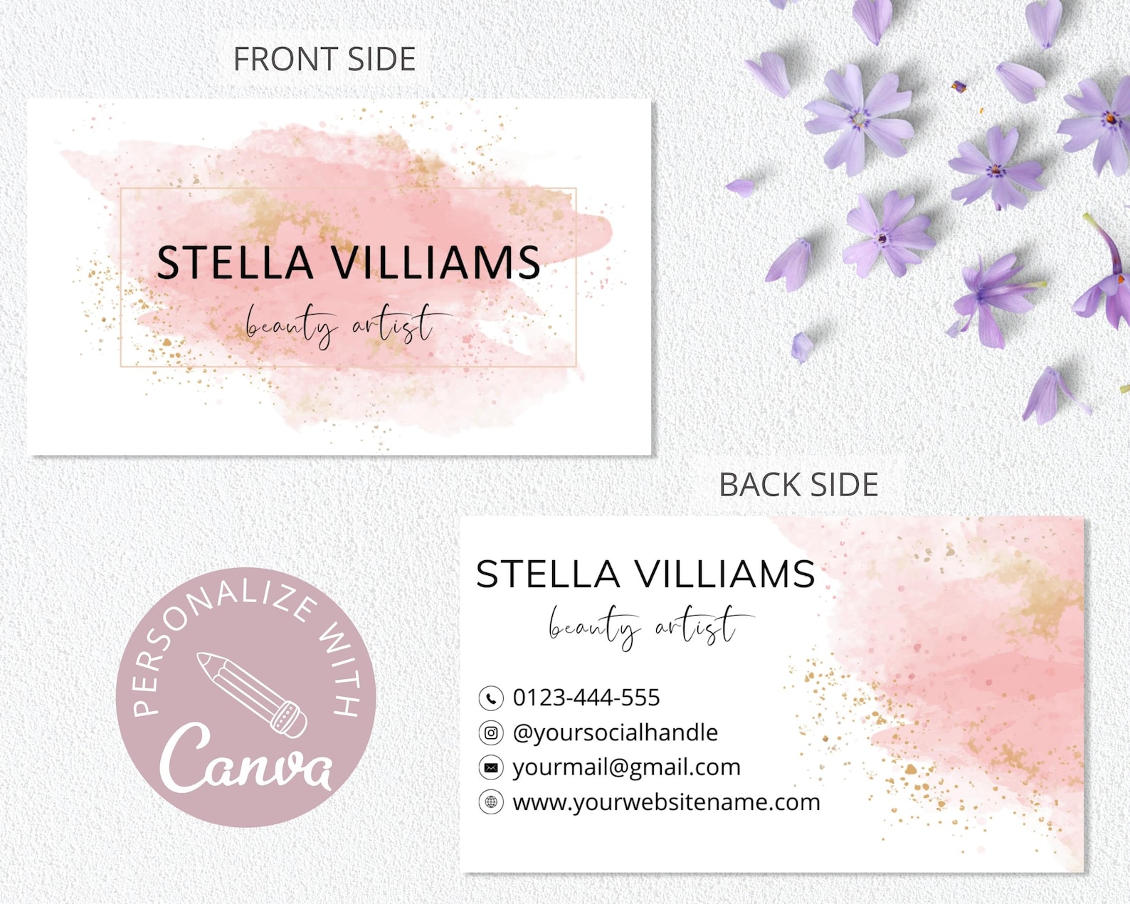 Pink Business Card Template, Editable Canva Template, Custom Business ...