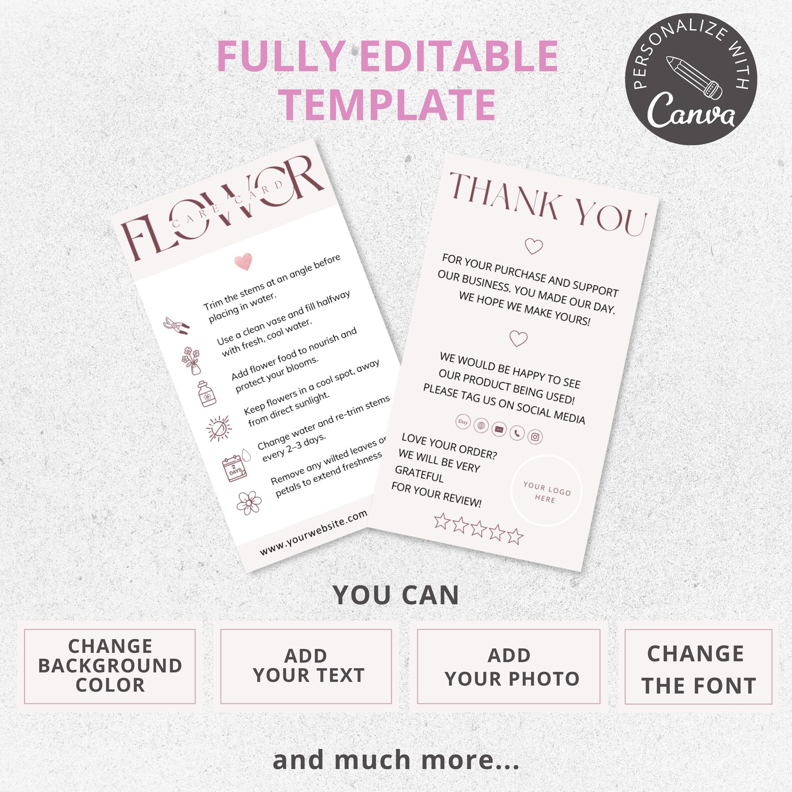 Flower Care Card I Florist Thank You | Canva Template for Flower ...