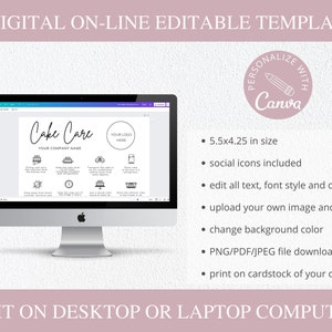 Cake Care Card Template, Canva Editable Wedding Cake Care Cards ...