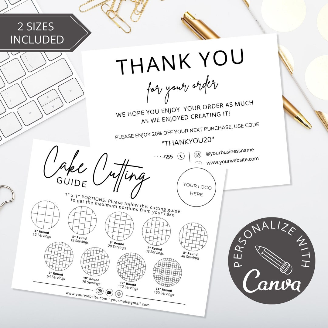 Cake Cutting Guide Card 1x1" Portion I Editable Canva Template I Cake ...