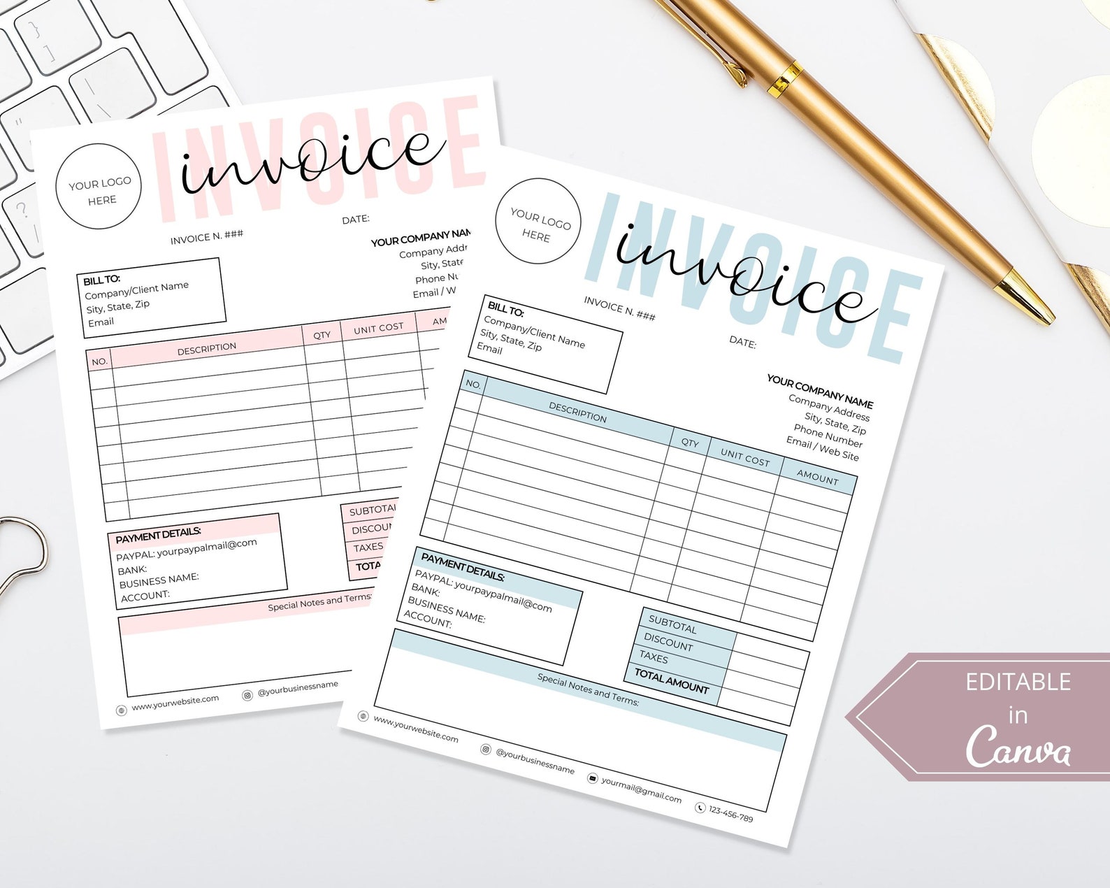 Invoice Editable Template, Printable Order Form Invoice, 5 Premade ...