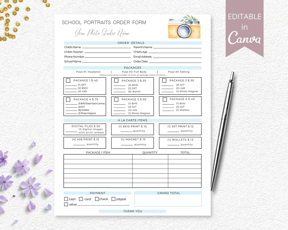 School Photography Order Form Template Preschool Photos - Etsy