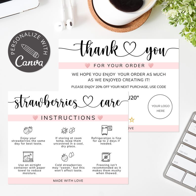 Chocolate Strawberries Care Card Canva Template | Bakery Templates ...