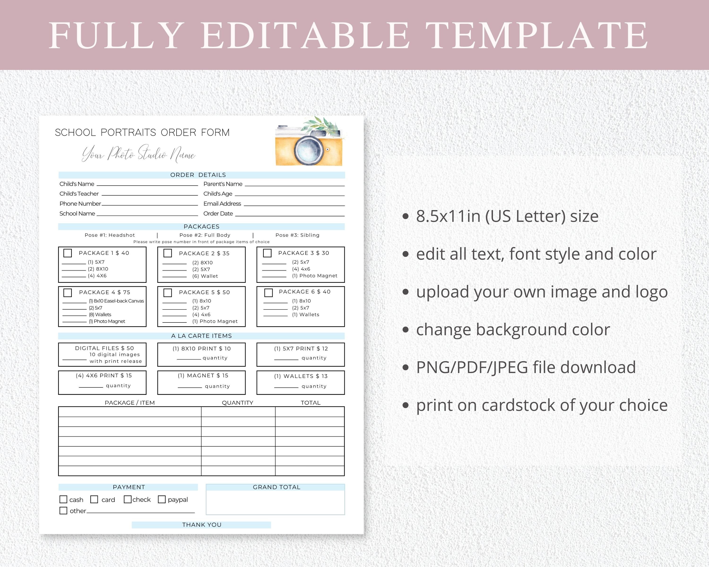 School Photography Order Form Template Preschool Photos - Etsy