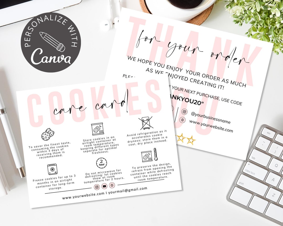 Cookies Care Card Template I Canva Template I Cookie Thank You Card for ...