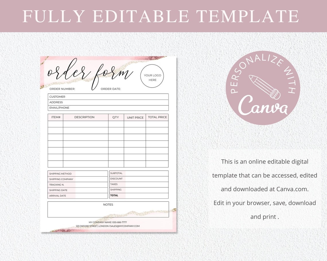 Editable Order Form Small Business Forms Printable Craft - Etsy