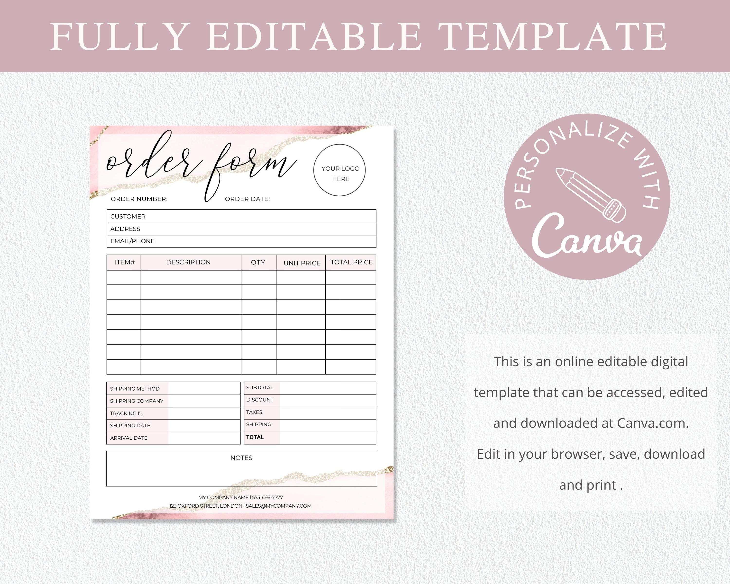 Editable Order Form Small Business Forms Printable Craft - Etsy