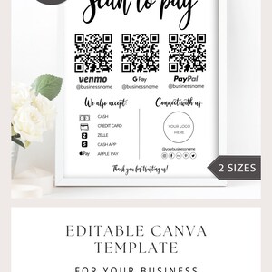 Editable Scan to Pay Card I Canva QR Code Sign Template, Cashapp Paypal ...