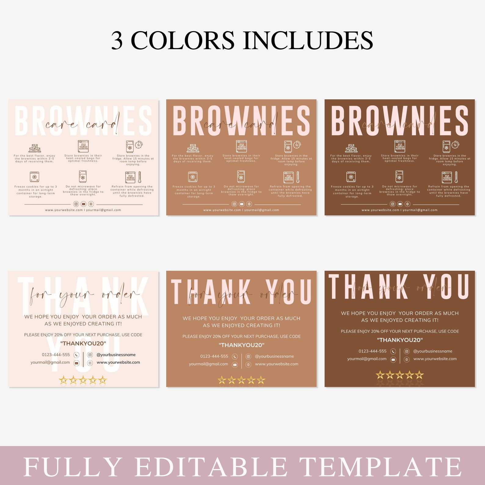Brownies Care Card Template I Canva Template I Cookie Thank You Cards I ...