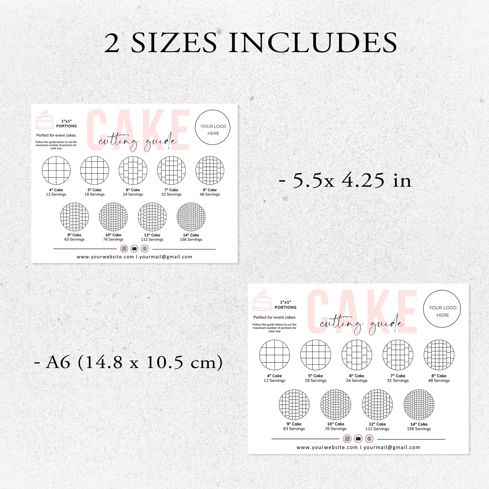 Cake Cutting Guide Card I Editable Canva Template I Cake Care Card ...