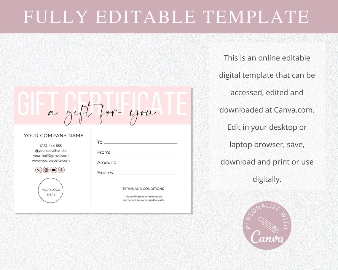 Editable Gift Certificate Digital File Small Business Gift | Etsy