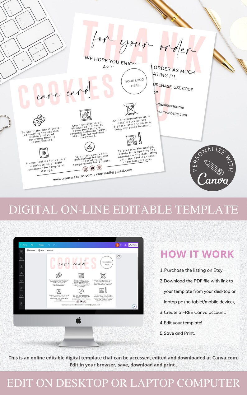 Cookies Care Card Template I Canva Template I Cookie Thank You Card for ...