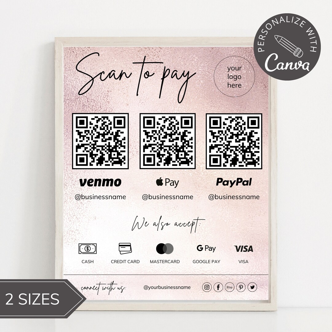 Editable Scan to Pay Card, Editable Canva Template, QR Code Sign ...