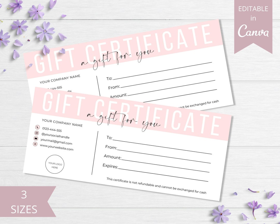 Editable Gift Certificate Digital File, Small Business Gift Cards ...