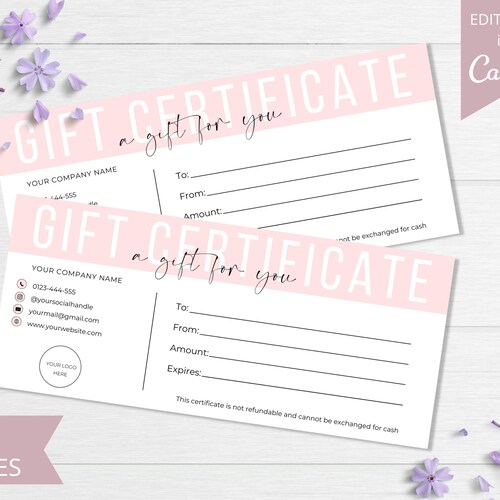 Gift Certificate Template Printable Editable Gift Card - Etsy