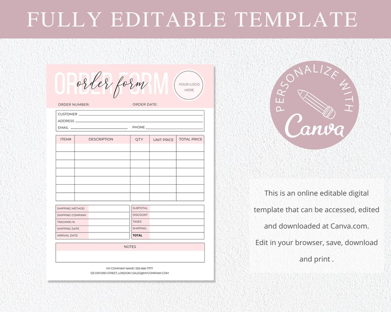 Editable Pink Order Form Canva Template Small Business Order - Etsy