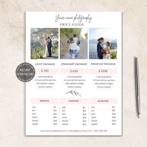 Editable Price List Photographer, Photography Price Template, Digital ...