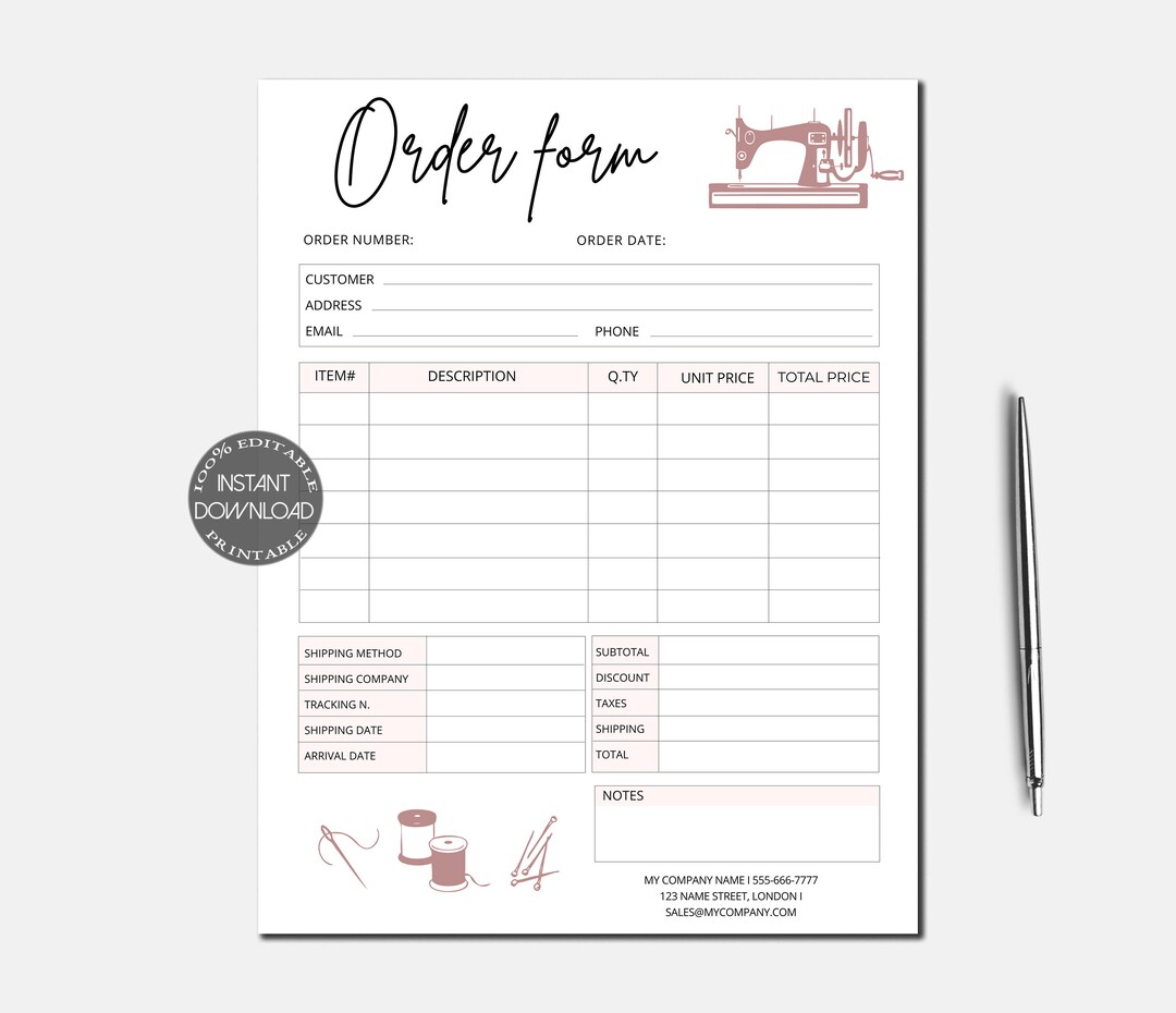 Order Form Editable, Sewing Business Order Forms, Printable Small ...