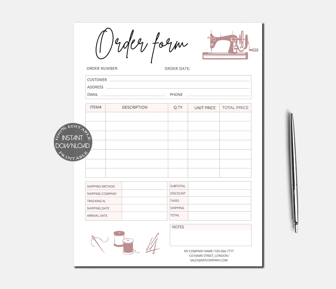 Order Form Editable Sewing Business Order Forms Printable | Etsy