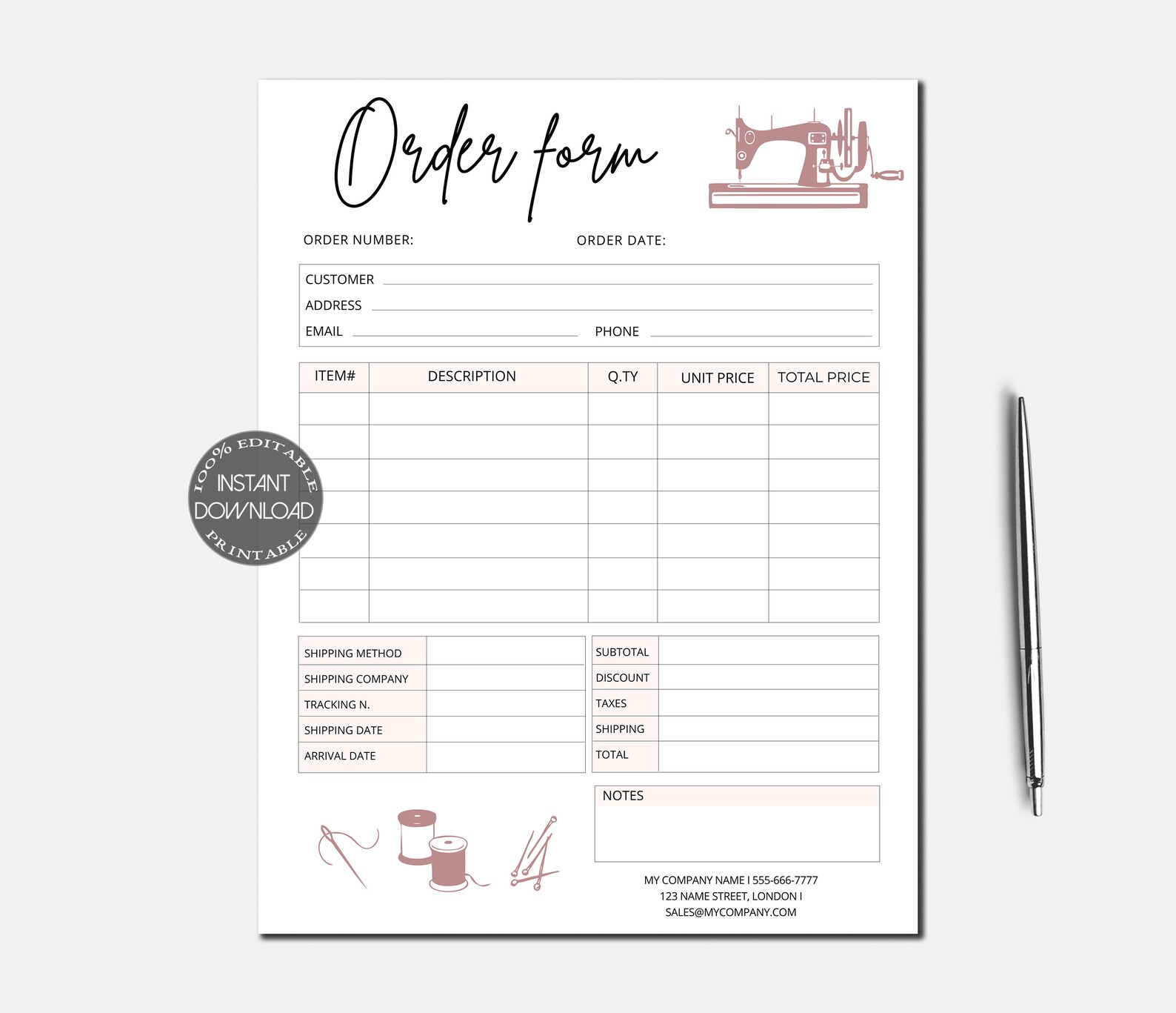 Order Form Editable Sewing Business Order Forms Printable | Etsy