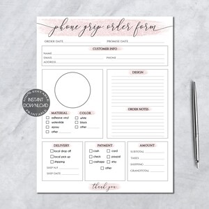 Phone Grip Order Form Editable, Printable Crafters Order Form, Small ...