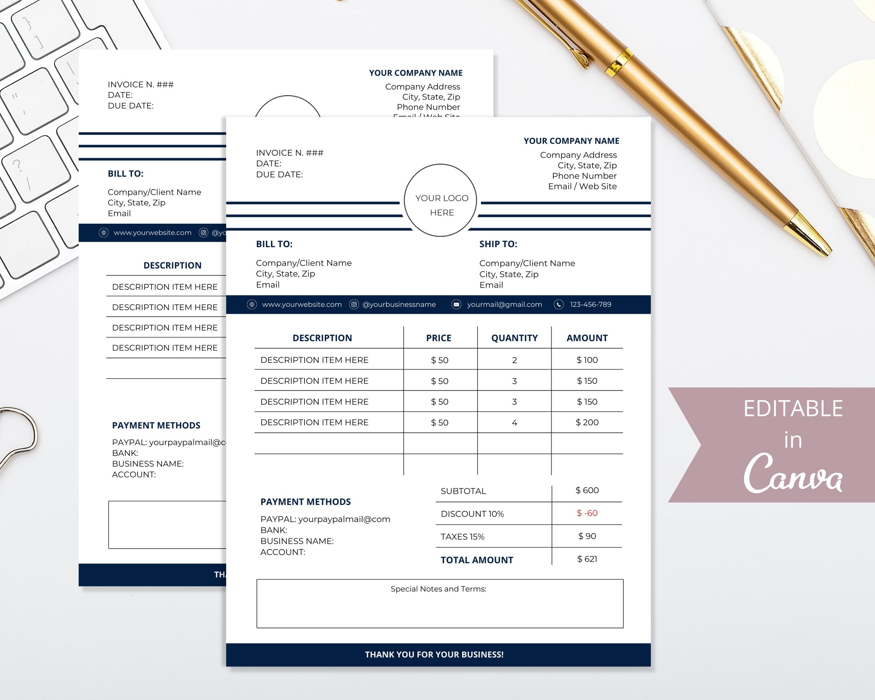 Editable Invoice Template I Canva Template I Printable Order - Etsy