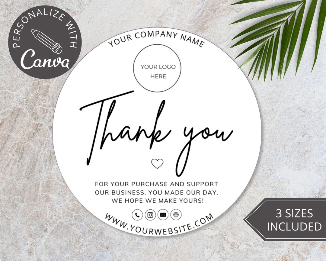 Editable Thank You Sticker, Editable Canva Template, Thank You Card for ...