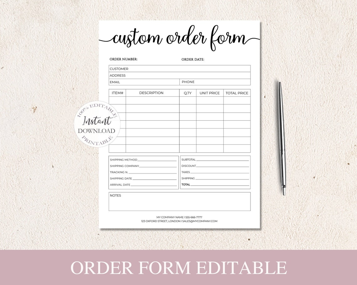 100% Editable Order Form Template Small Business Order Forms - Etsy