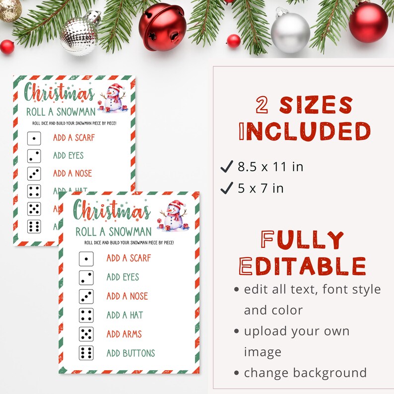 Christmas Roll a Snowman Game | Canva Template for Kids | Fun Dice ...