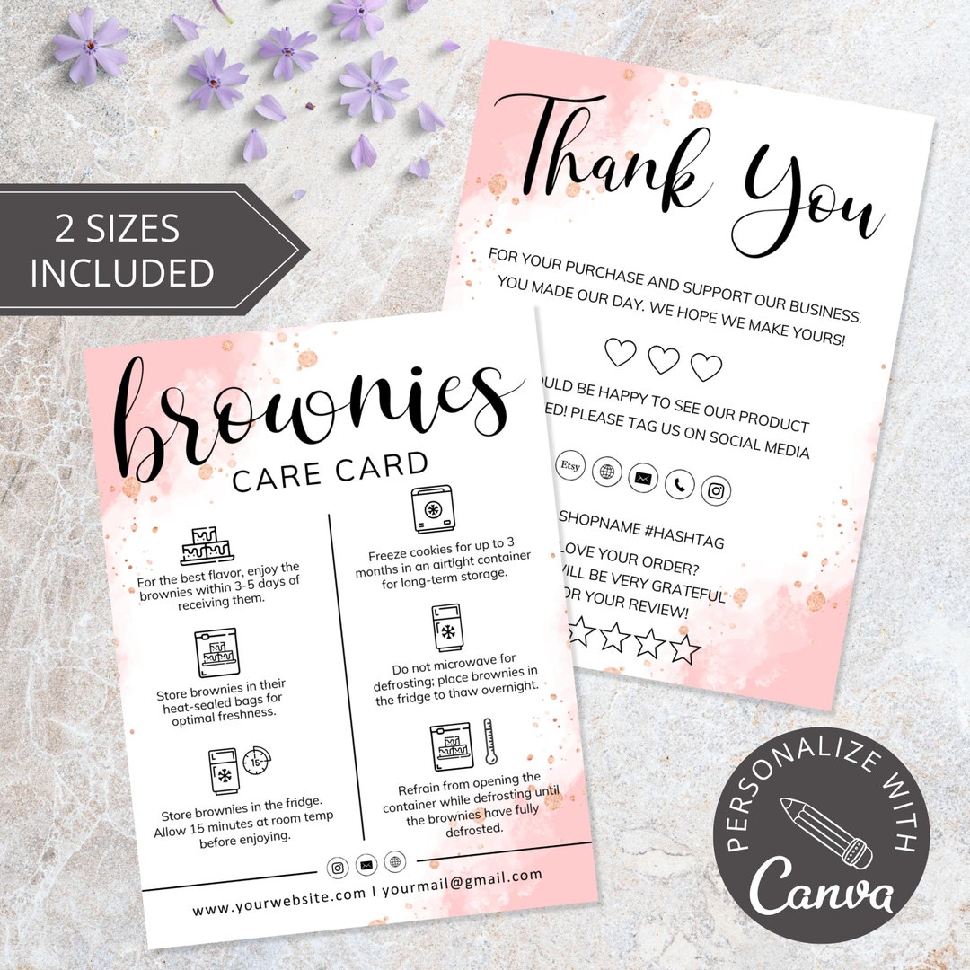 Brownies Care Card Template I Canva Template I Cookie Thank You Cards I ...