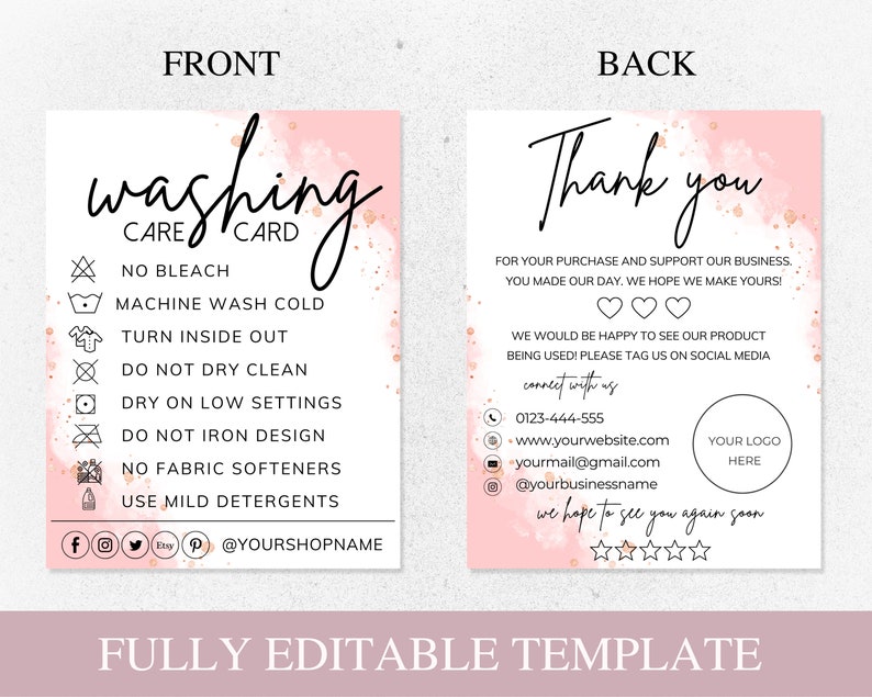 Washing Instructions Care Card I Editable Canva Template I Etsy Shop ...