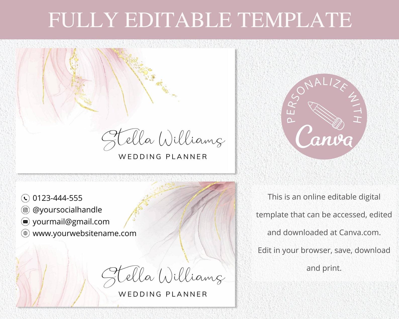Business Card Template, Editable Canva Template, Custom Business Cards ...