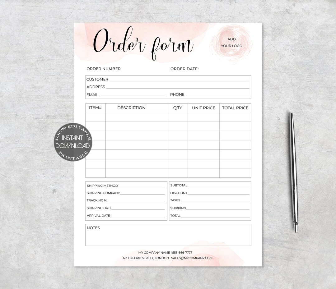 Editable Order Form, Small Business Forms, Craft Order Forms, Business ...