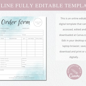 Order Form Template Editable, Custom Order Form Printable, Small ...