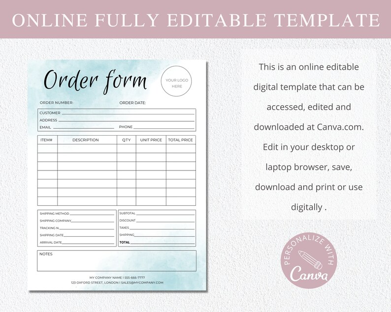 Order Form Template Editable Custom Order Form Printable - Etsy