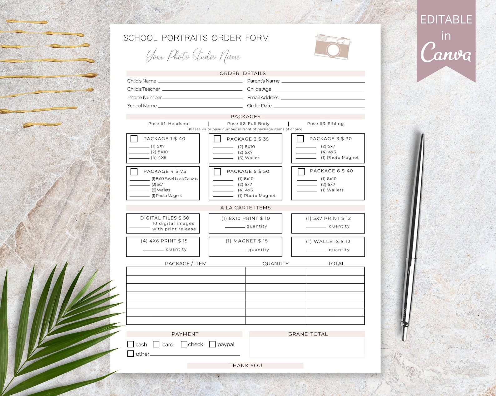 School Photography Preschool Photos Order Form, Printable Photography ...