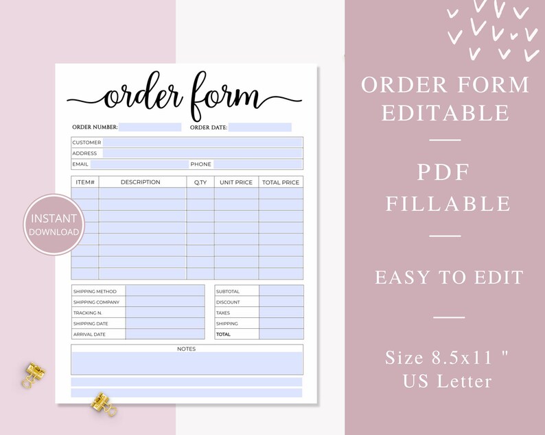 Order Form Editable Fillable Order Forms Small Business | Etsy