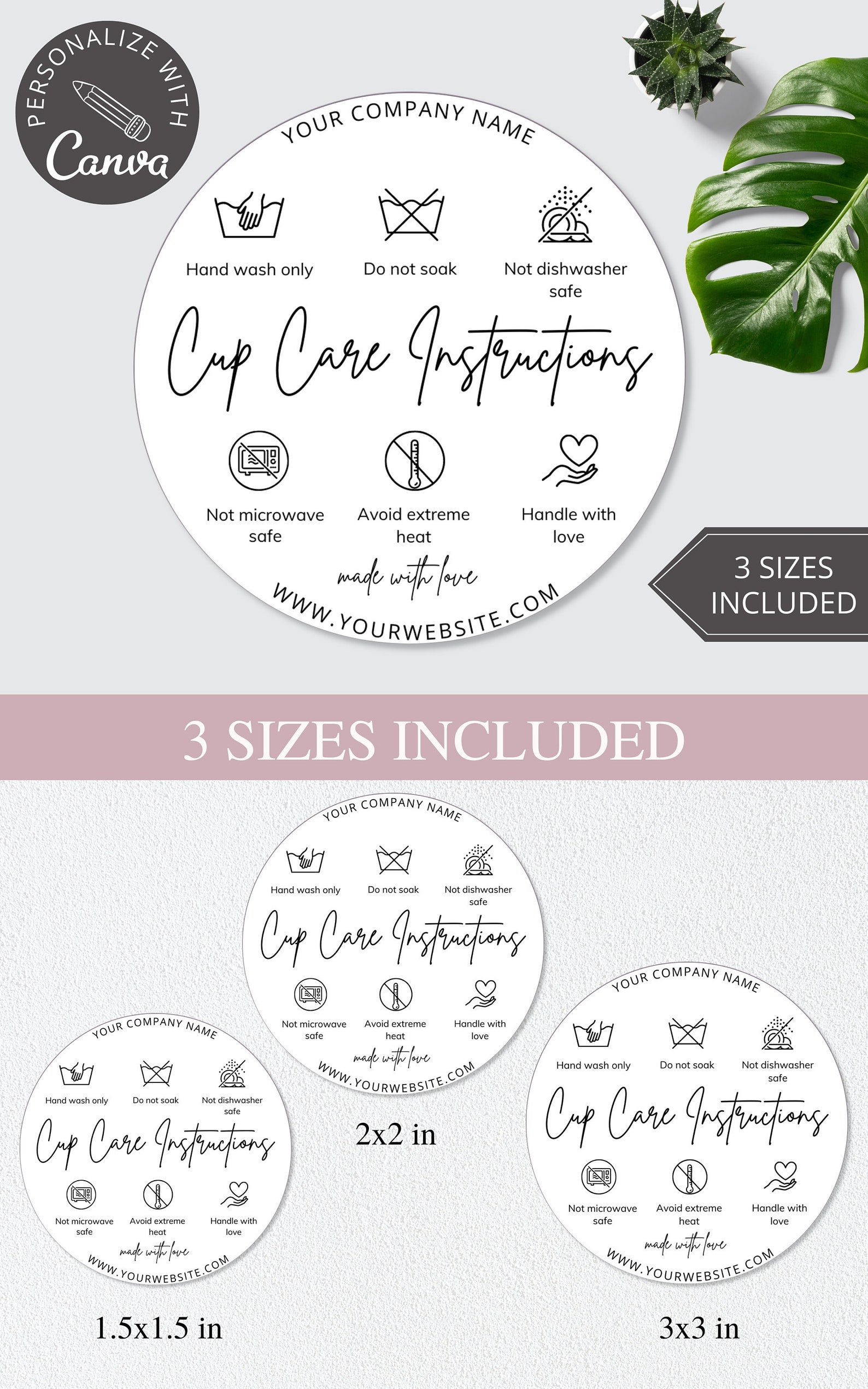 Editable Cup Care Card Template I Canva Template I Cup Care Labels for ...