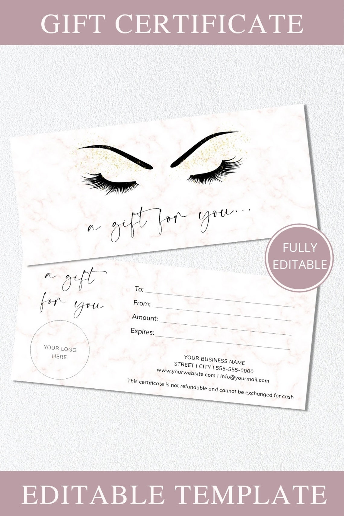 Gift Certificate Template Lash Gift Card Printable Custom Etsy