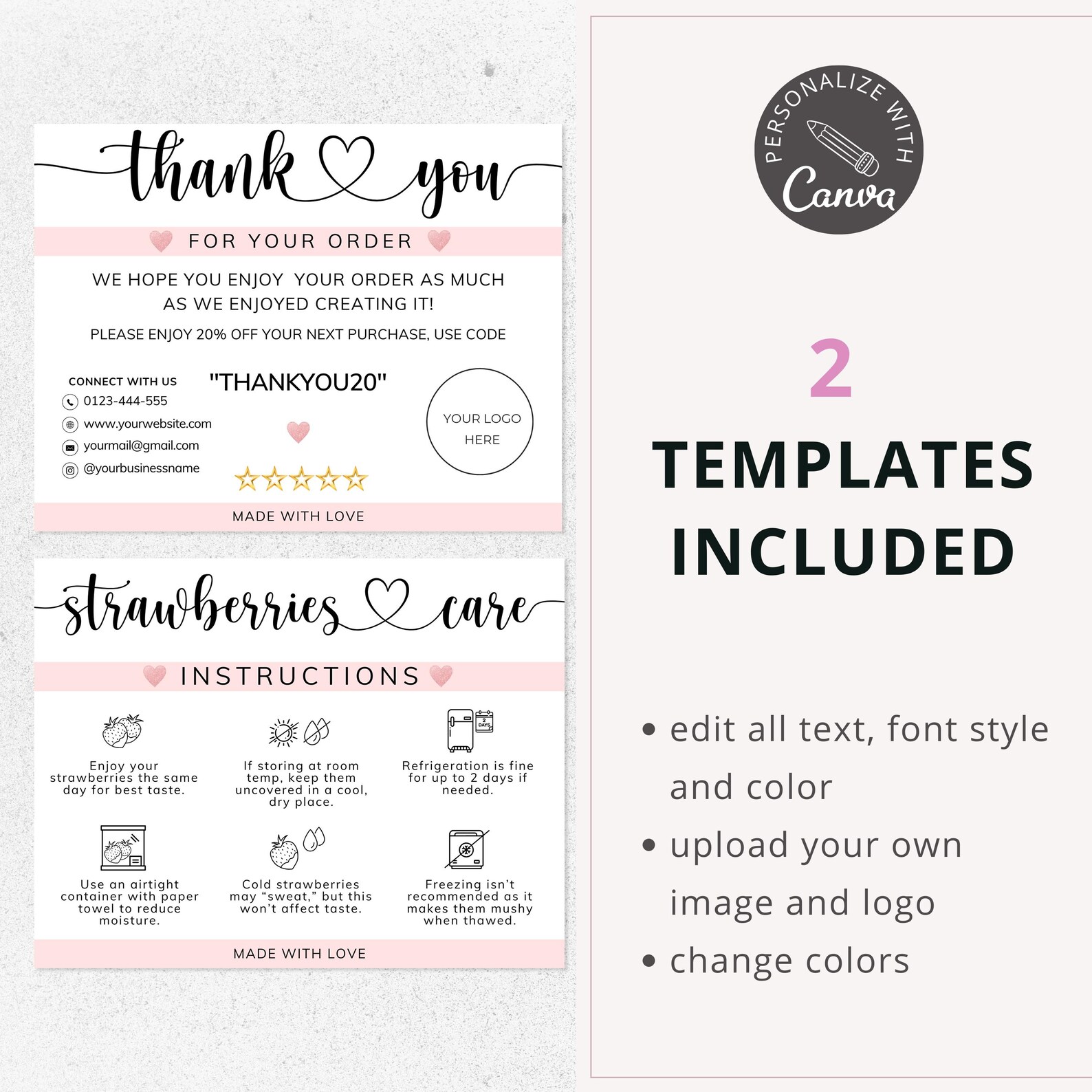 Chocolate Strawberries Care Card Canva Template | Bakery Templates ...