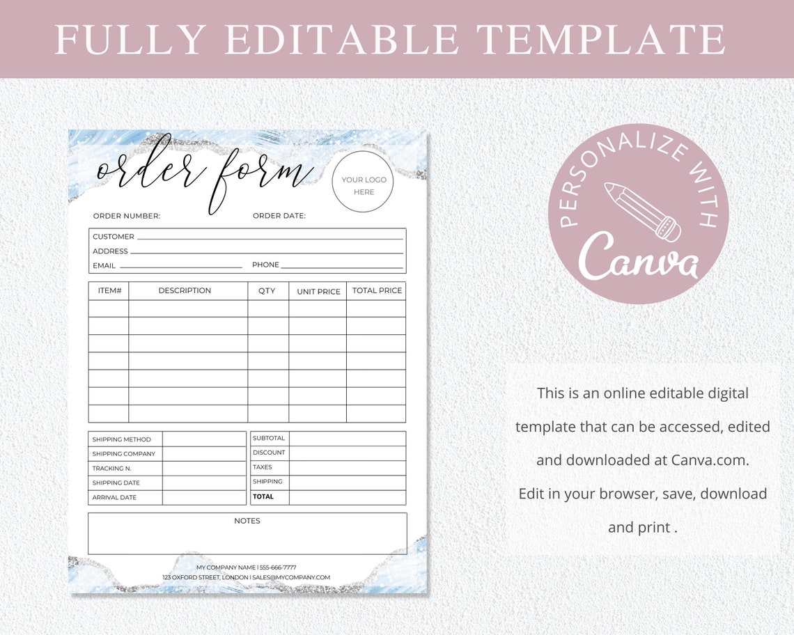 Editable Order Form I Editable Canva Template I Small Business - Etsy