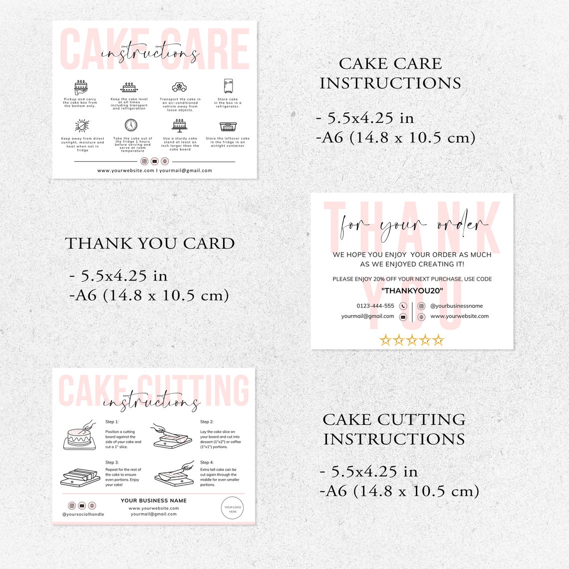 Cake Cutting Guide Card I Editable Canva Template I Cake Care Card ...