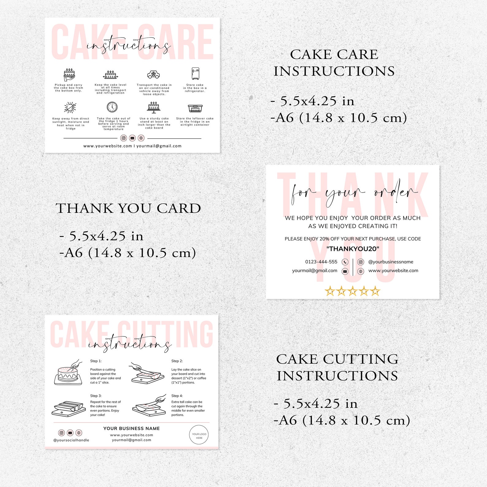 Cake Cutting Guide Card I Editable Canva Template I Cake Care Card ...