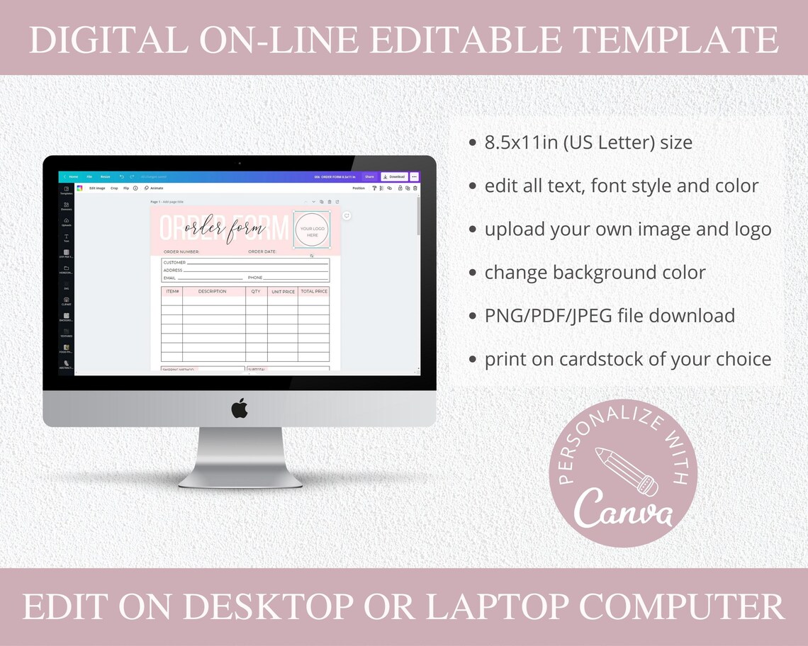 Editable Pink Order Form Canva Template Small Business Order - Etsy