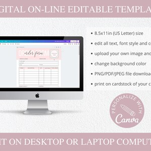 Editable Pink Order Form, Canva Template, Small Business Order Forms ...